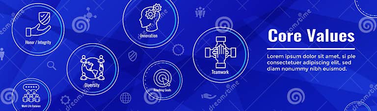 Core Values or Mission and Vision Icon Set W Web Header Banner Stock ...