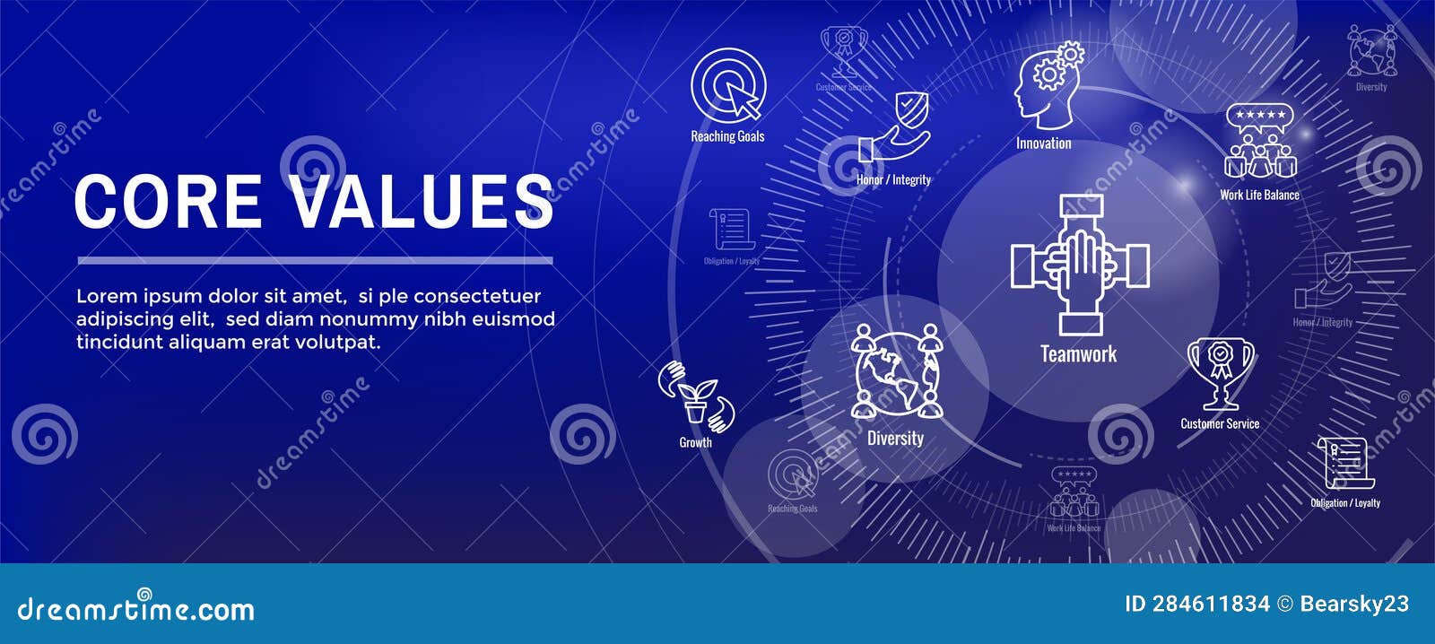 Core Values or Mission and Vision Icon Set W Web Header Banner Stock ...