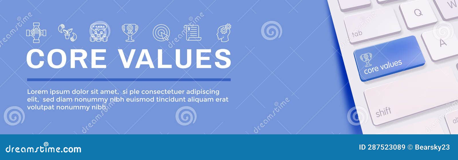 Core Values or Mission and Vision Icon Set W Web Header Banner Stock ...