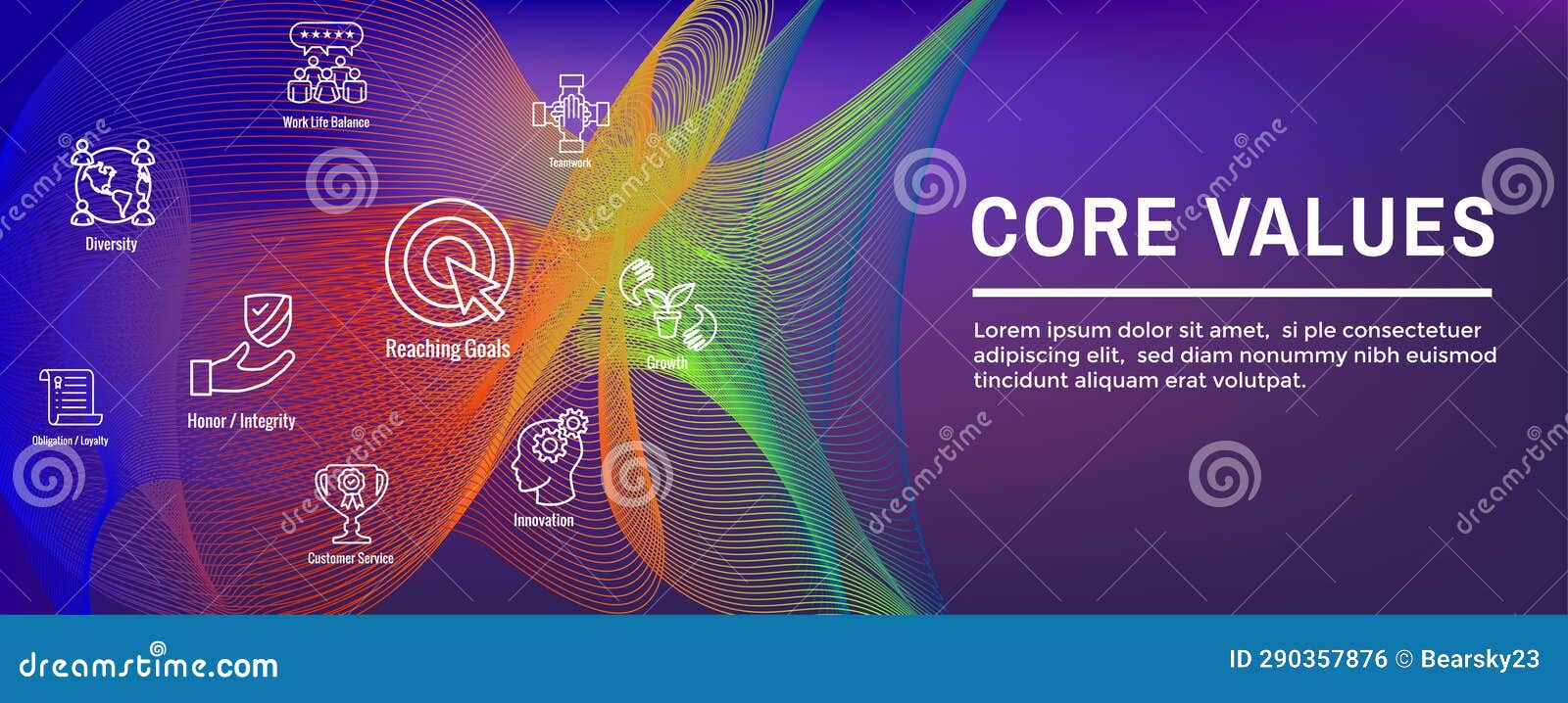 Core Values or Mission and Vision Icon Set W Web Header Banner Stock ...