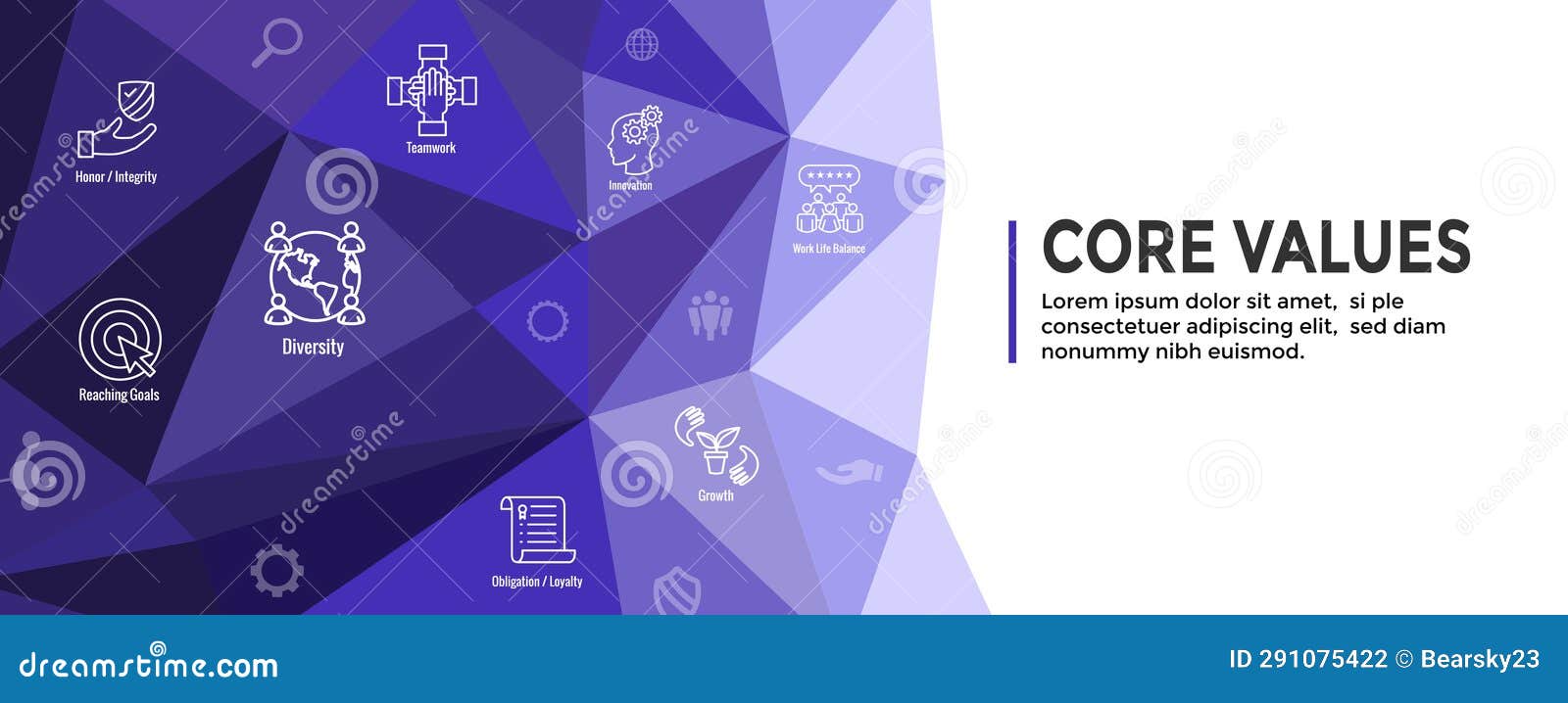 Core Values or Mission and Vision Icon Set W Web Header Banner Stock ...