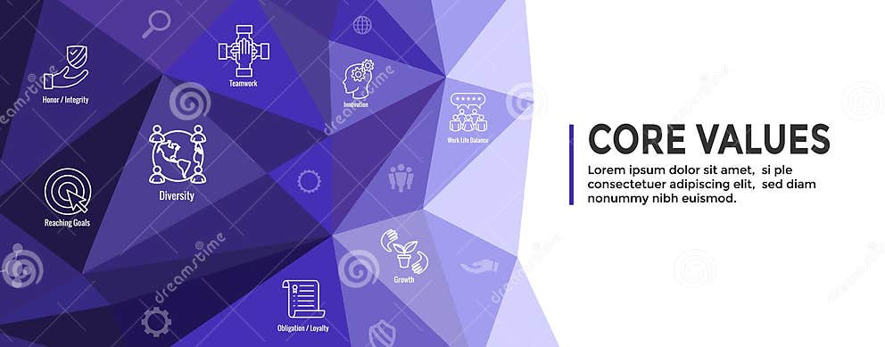 Core Values or Mission and Vision Icon Set W Web Header Banner Stock ...