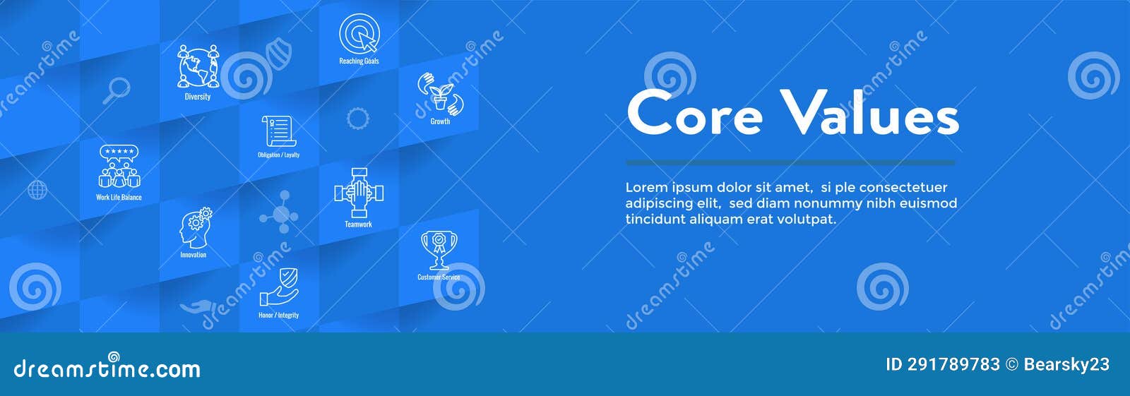 Core Values or Mission and Vision Icon Set W Web Header Banner Stock ...