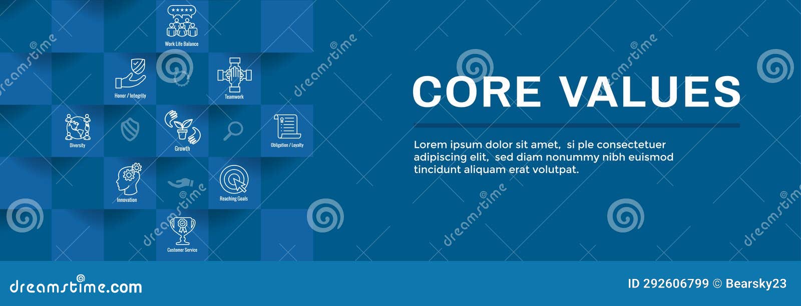 Core Values or Mission and Vision Icon Set W Web Header Banner Stock ...