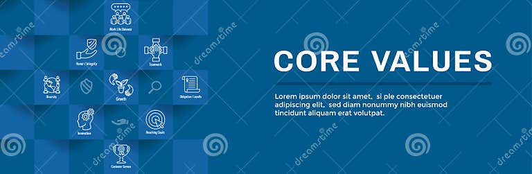 Core Values or Mission and Vision Icon Set W Web Header Banner Stock ...