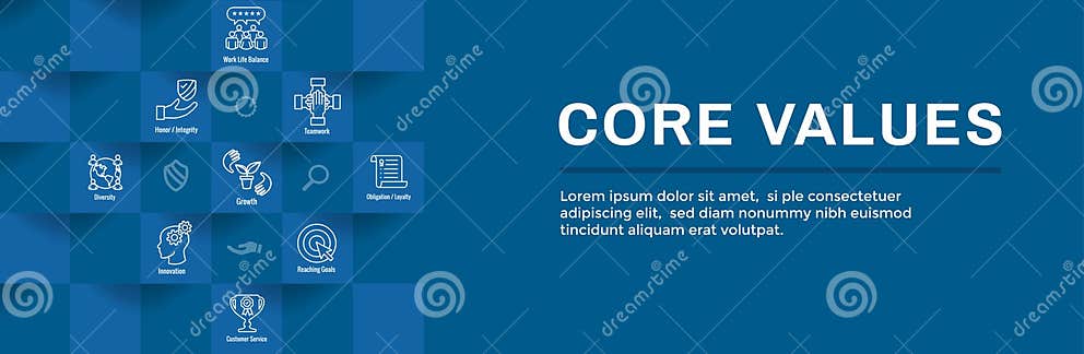Core Values or Mission and Vision Icon Set W Web Header Banner Stock ...