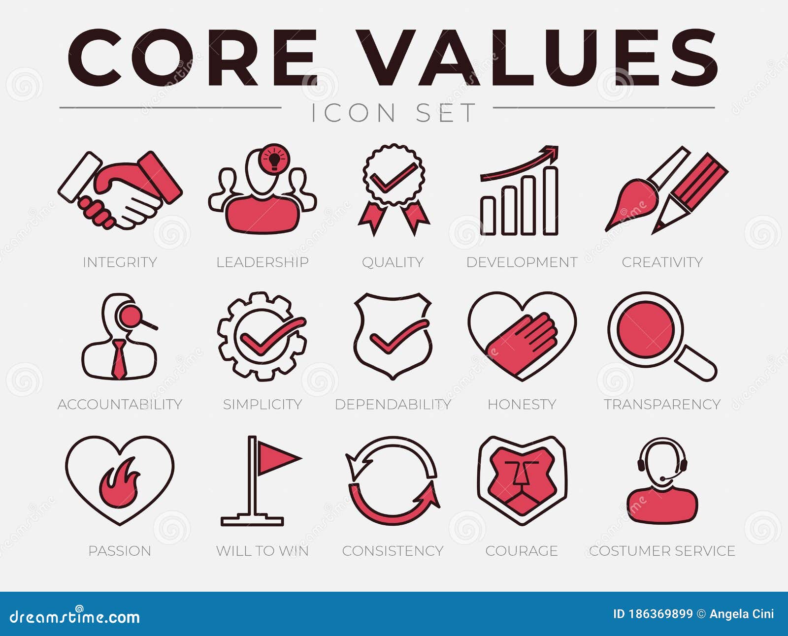 Core Values Retro Icon Set. Integrity, Leadership, Quality And ...