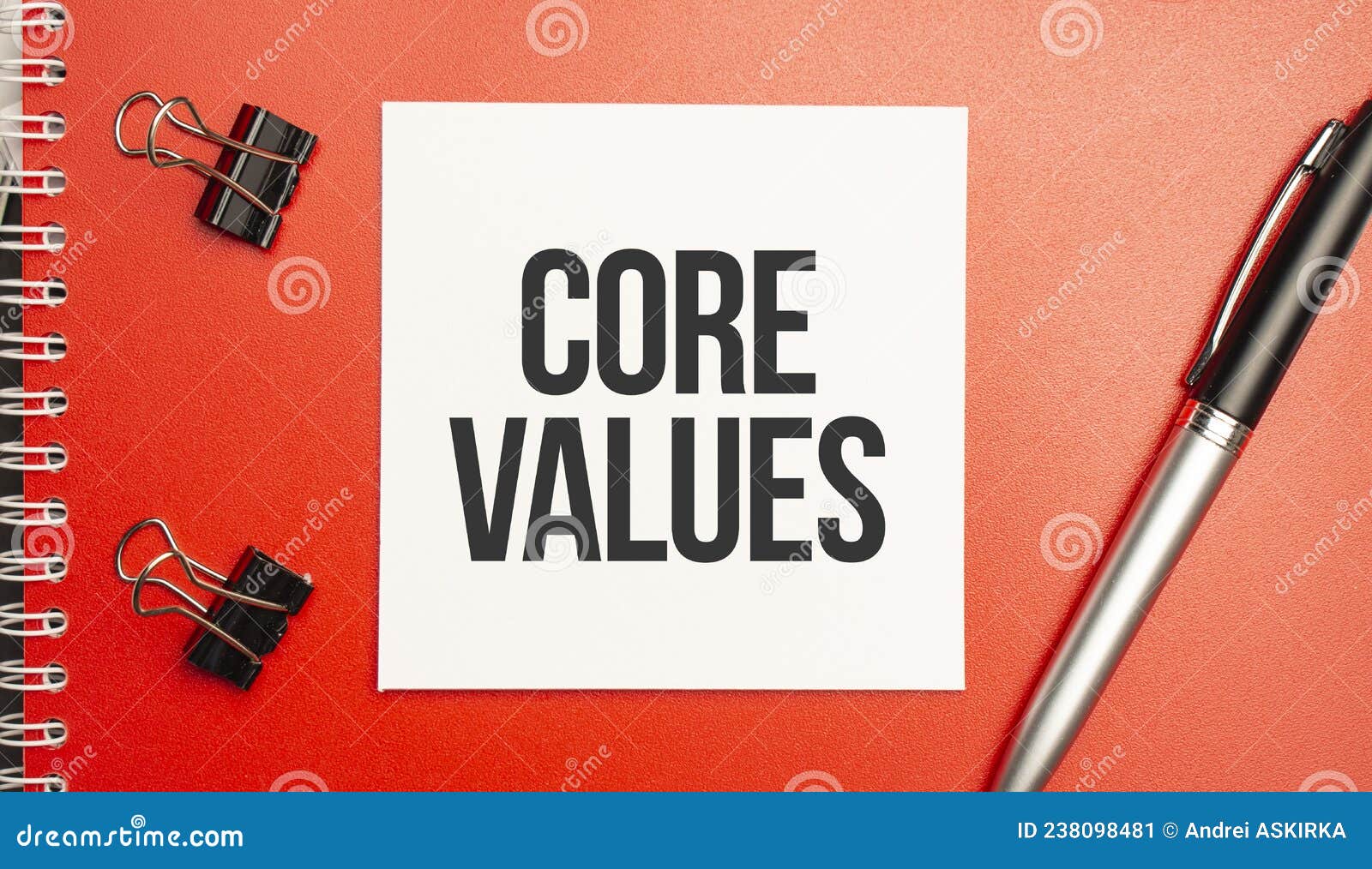Core Values Sign on Sheet of Paper on the Red Notepad with Pen Stock ...