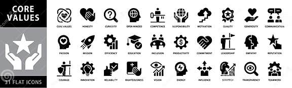Core Values Solid Icon Set. Vector Graphic Glyph Style Pictogram ...