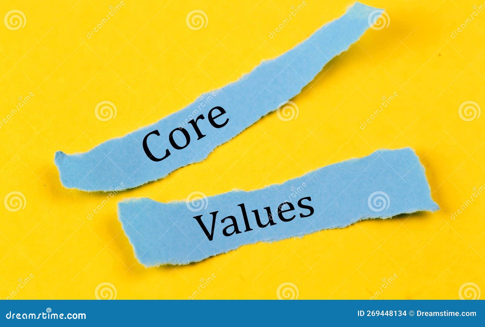 CORE VALUES Text on a Blue Pieces of Paper on Yellow Background ...