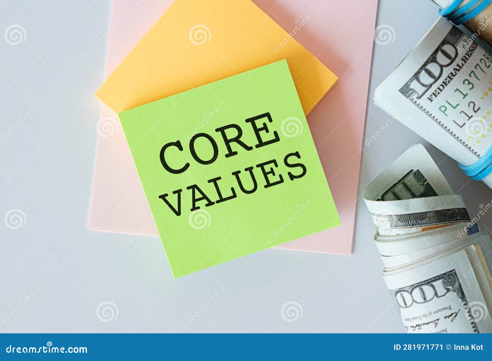 The Core Values Text on Colored Sticky Notes Next To the Light Bulb ...
