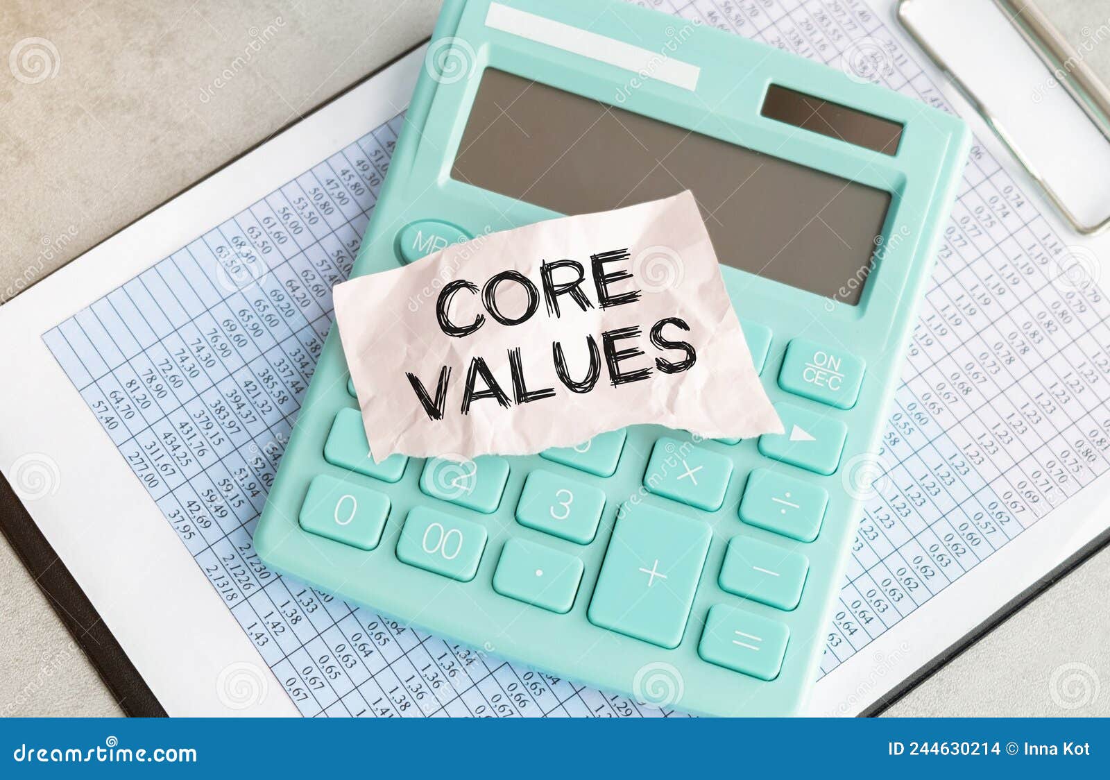 CORE VALUES Text on the Sticker with Calculator. Stock Photo - Image of ...