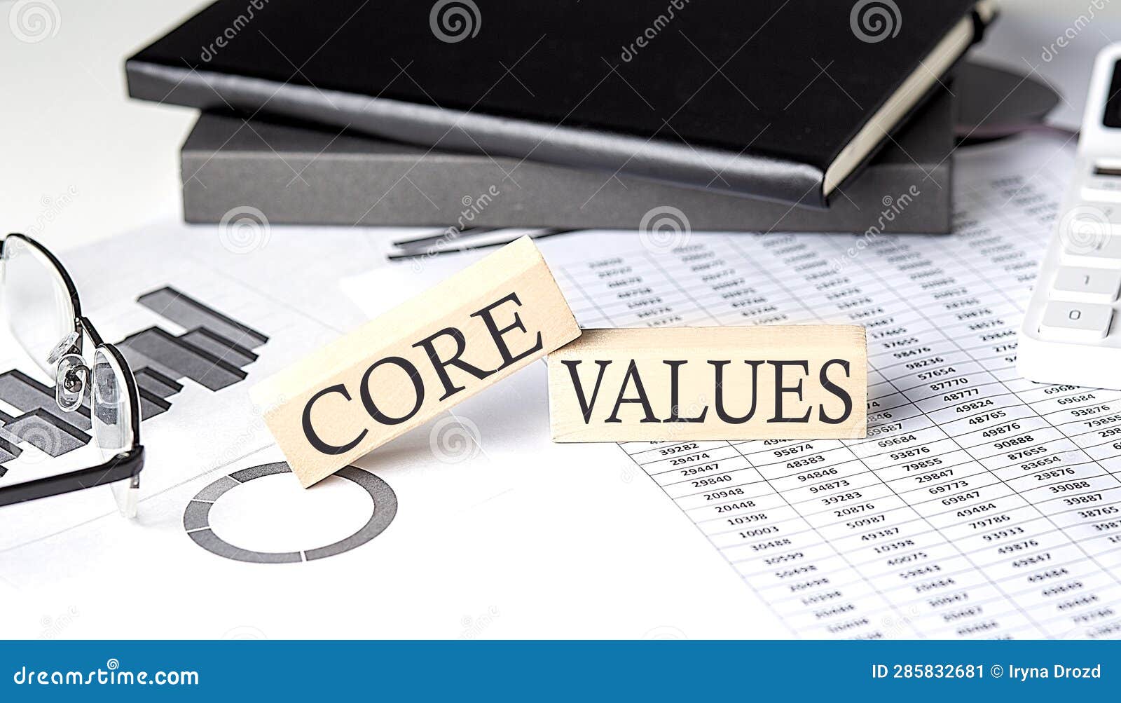 CORE VALUES - Text on a Wooden Block with Chart and Notebook Stock ...