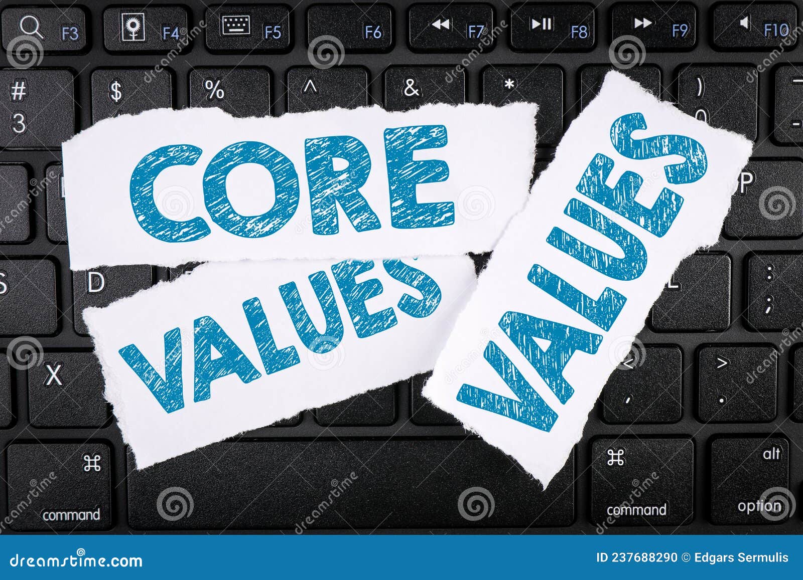 Core Values. Torn Sheets of Paper on a Black Computer Keyboard Stock ...