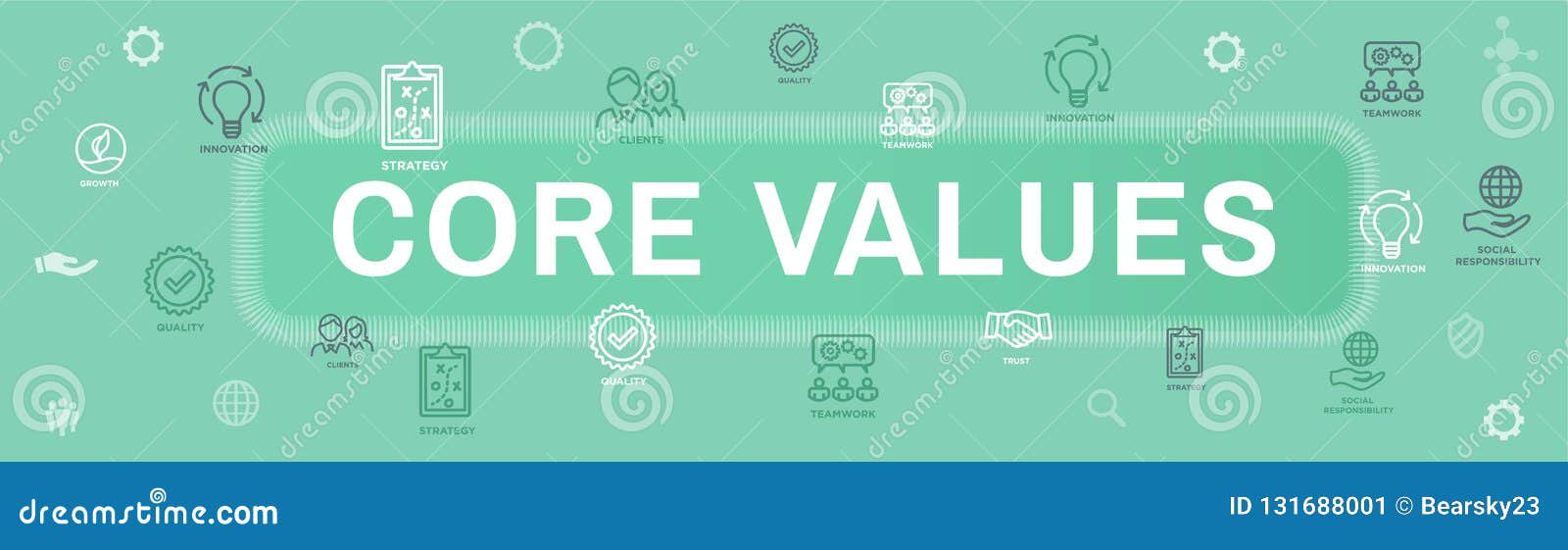 Core Values Web Header Banner Image with Integrity, Mission, Icon Set ...