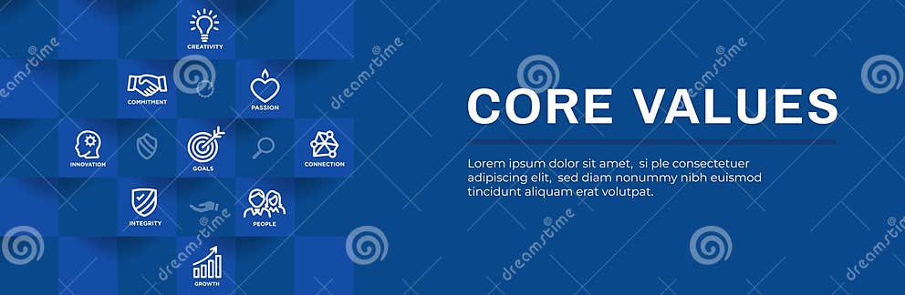 Core Values Web Header Banner with Integrity Mission and Vision Icons ...