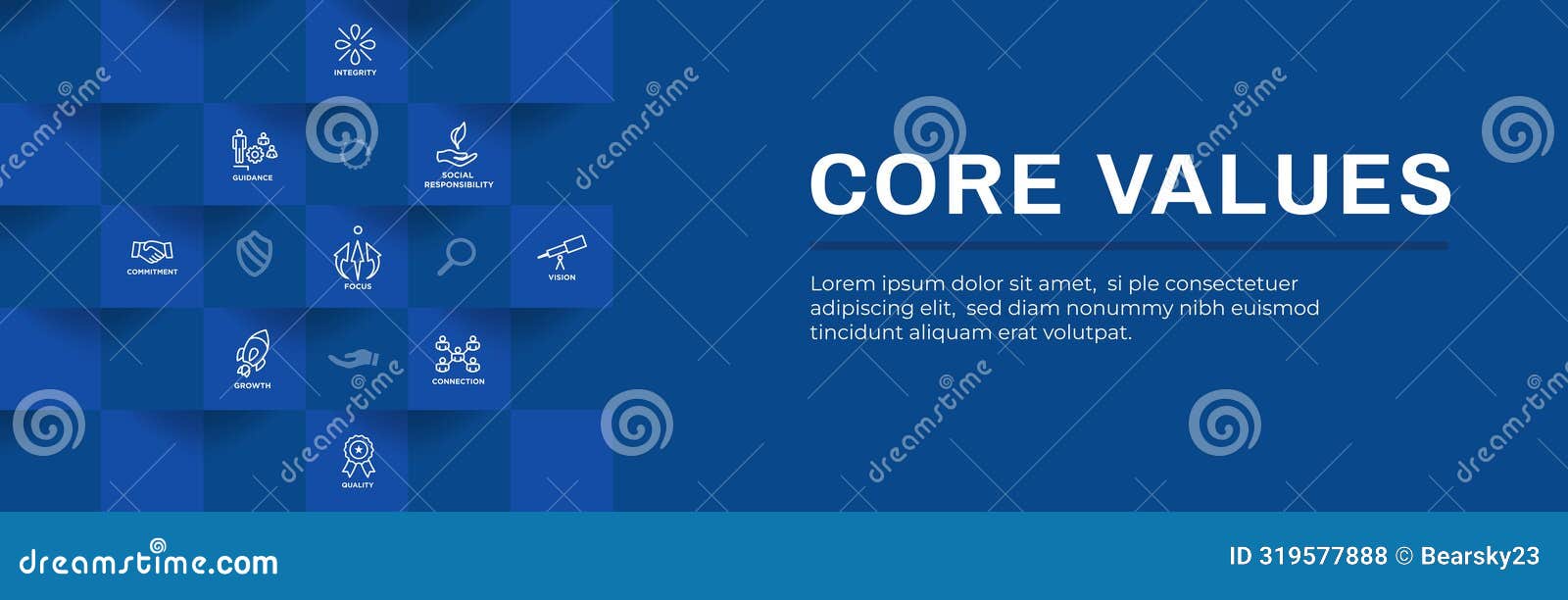 Core Values Web Header Banner with Integrity Mission and Vision Icons ...