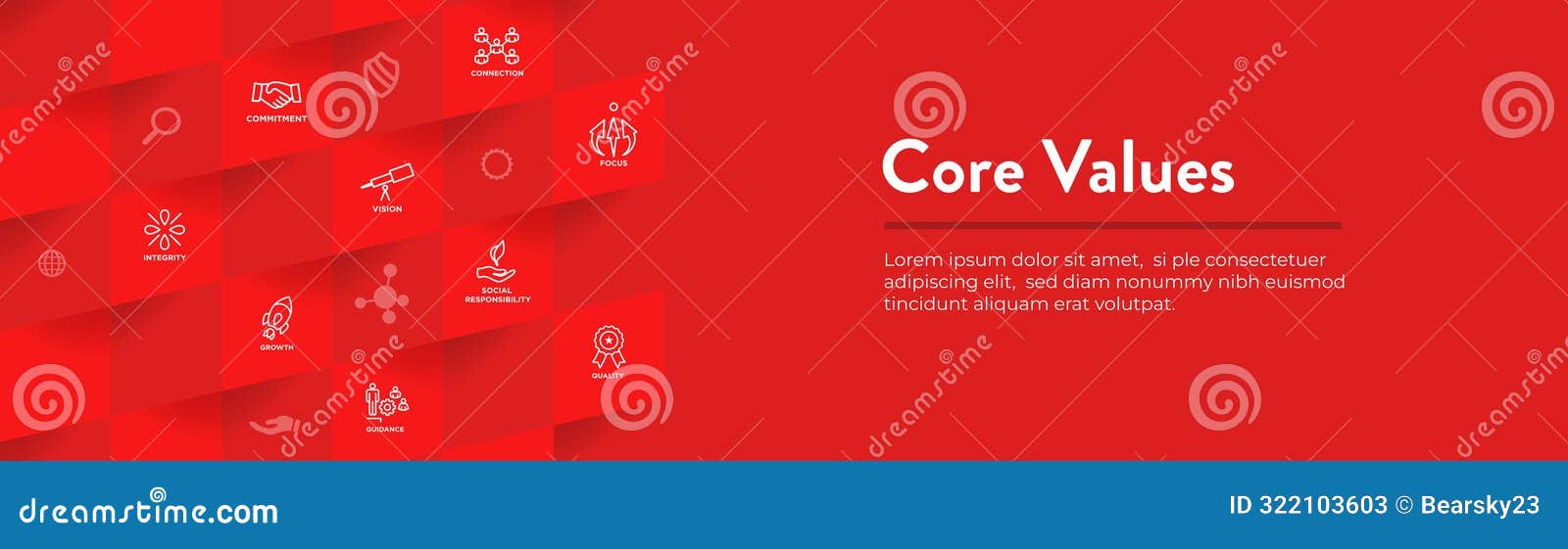 Core Values Web Header Banner with Integrity Mission and Vision Icons ...