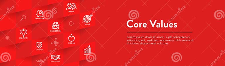 Core Values Web Header Banner with Integrity Mission and Vision Icons ...