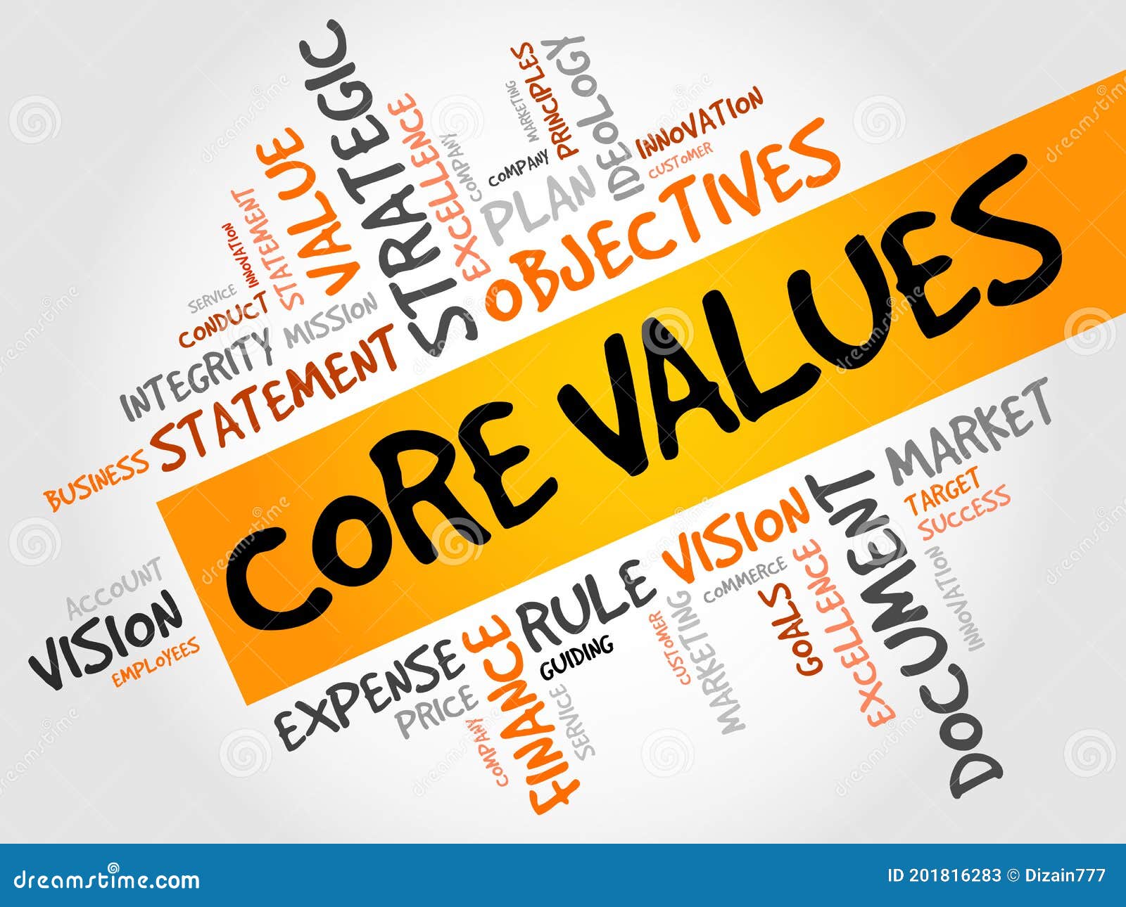 Core Values word cloud stock illustration. Illustration of golden ...