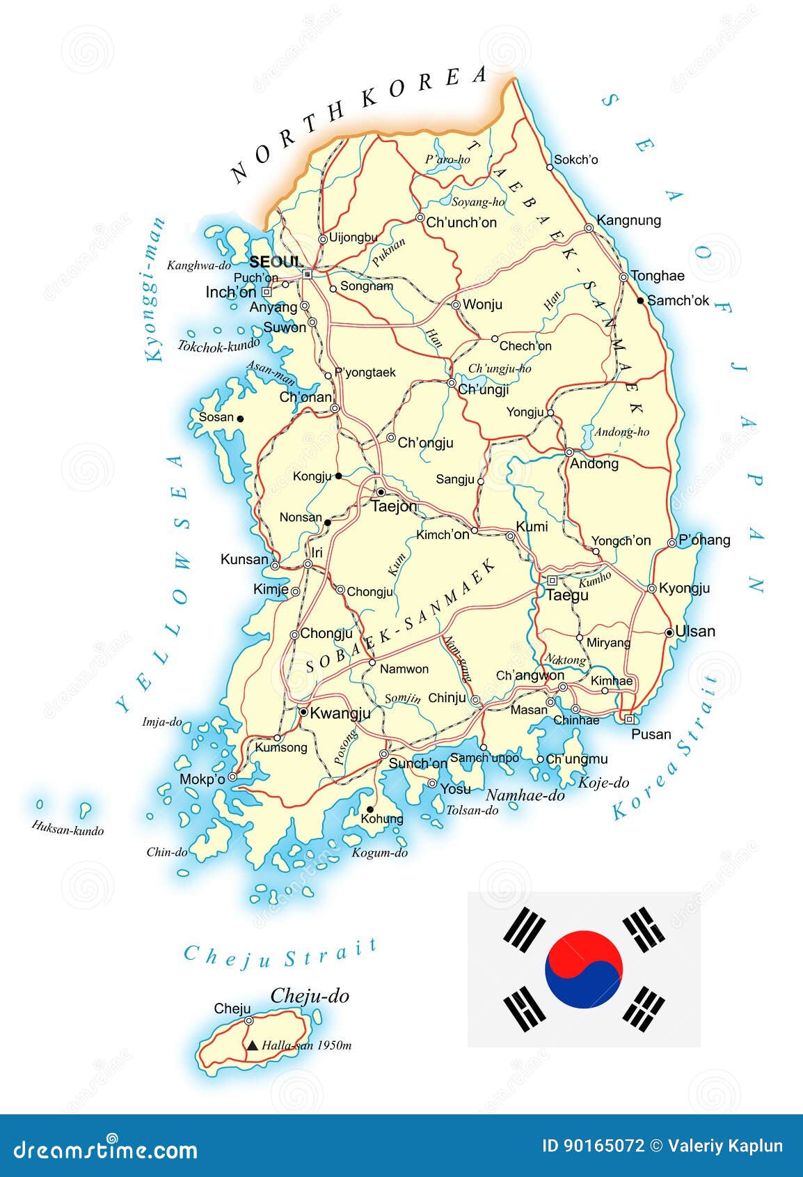Corea Del Sur - Mapa Topográfico Detallado - Ejemplo Stock de ...