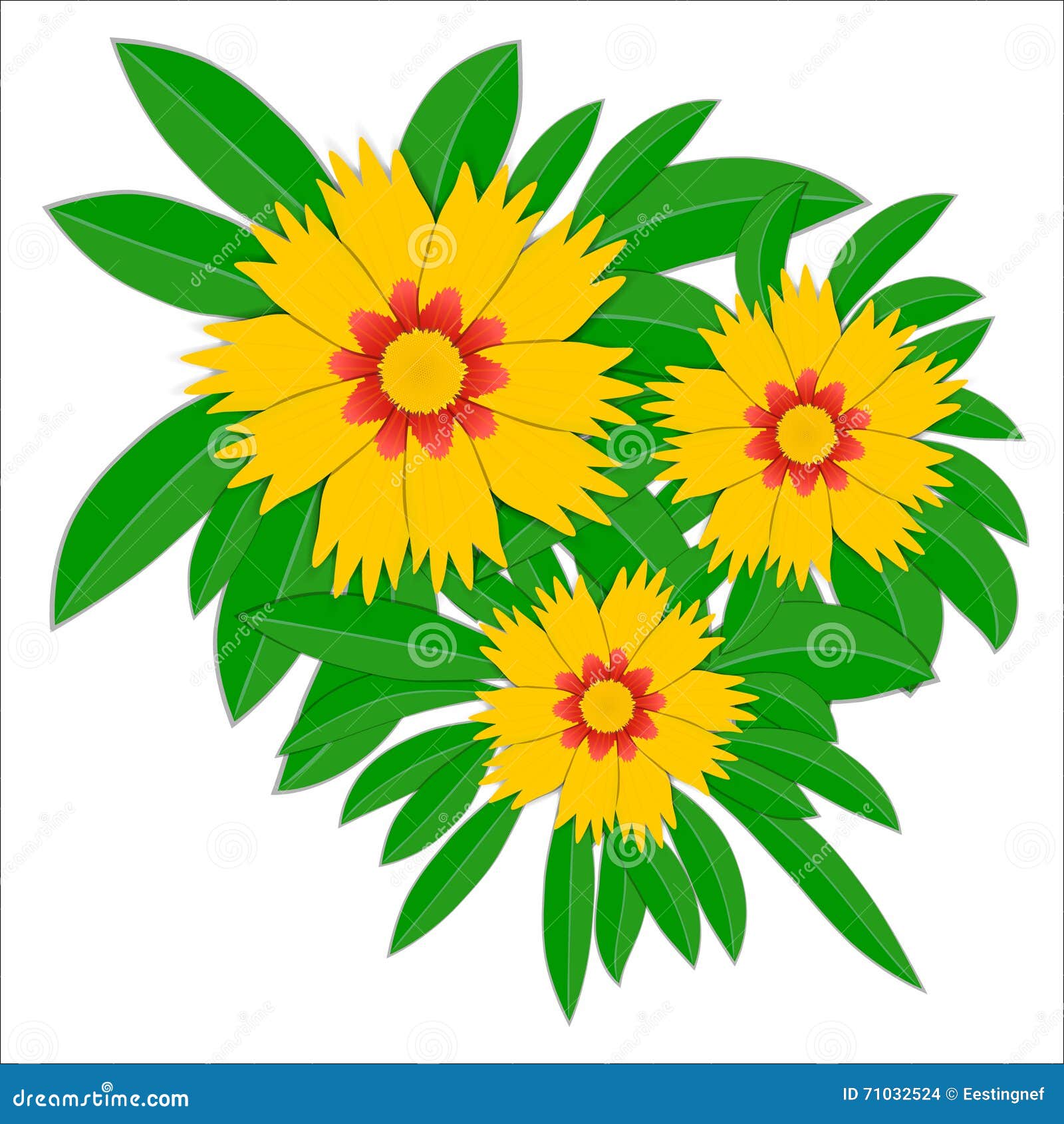 Coreopsis Grandiflora Yellow Flower. Stock Illustration - Illustration ...