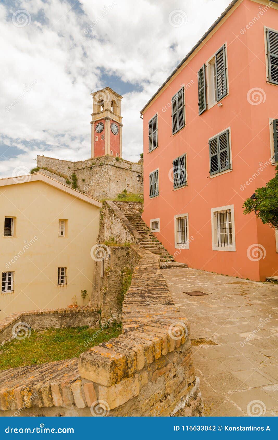Corfu Island Old Fortress Clock Tower Greece Stock Photo - Image of ...