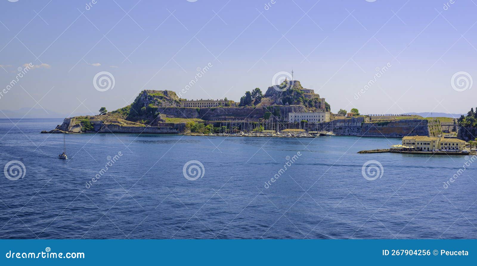 Corfu Town in Panoramic View from the Water in Greece Stock Photo ...