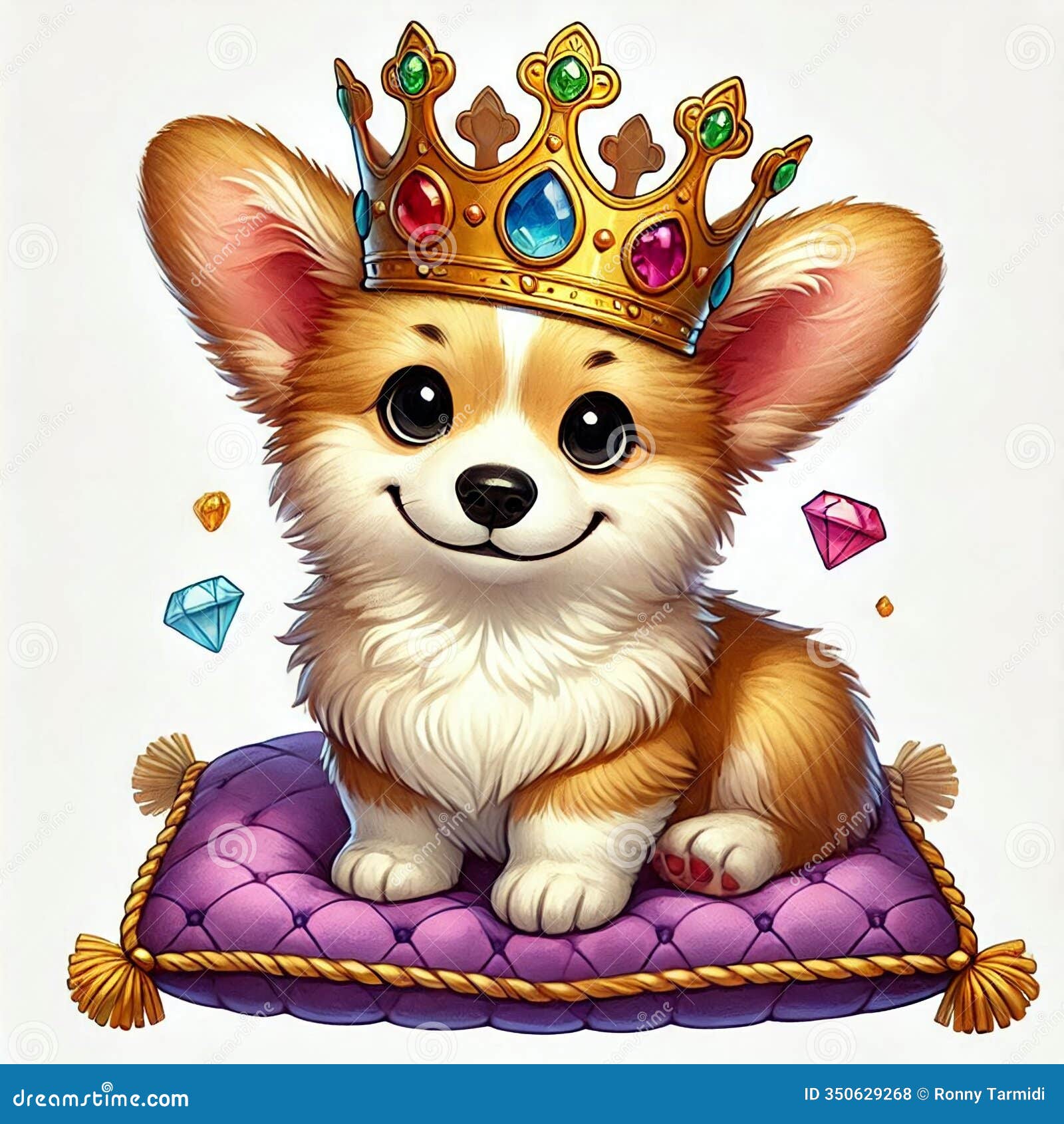 Corgi Dog Design Wearing a Crown and Smiling Stock Illustration ...