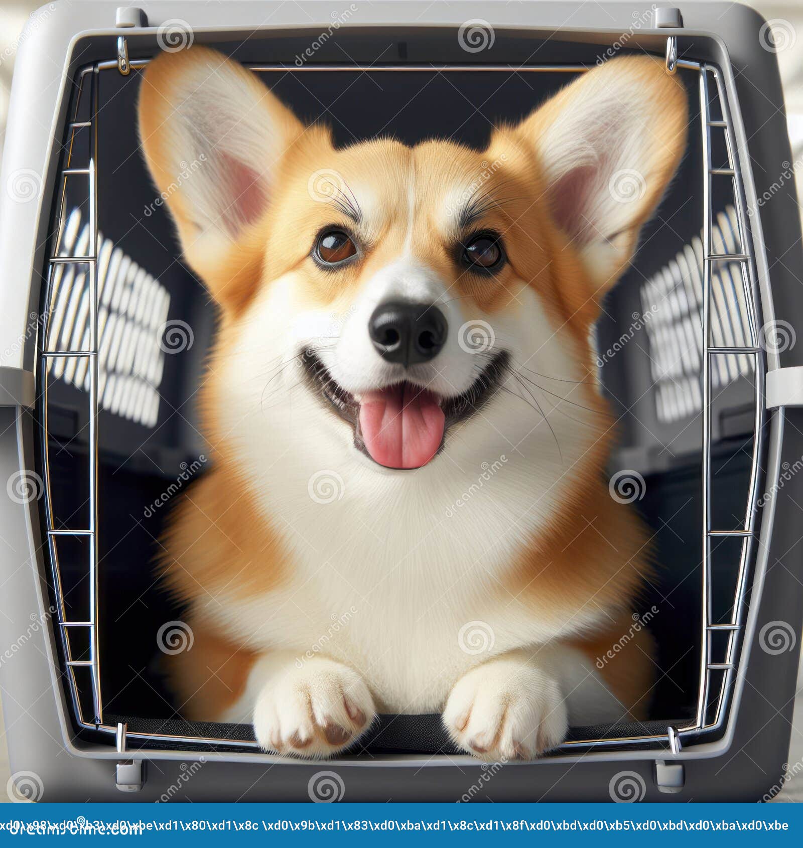 Corgi Dog Inside Carrier Cage Isolated on Solid White Background. Ai ...