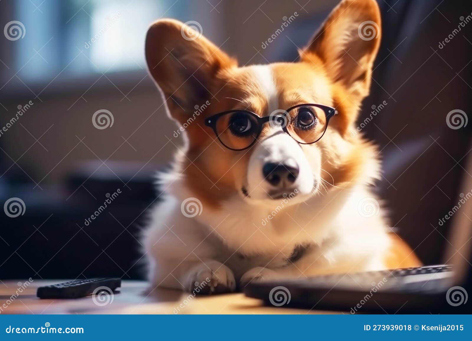Corgi Dog Looking at Laptop Computer Working in Glasses, Generative AI ...