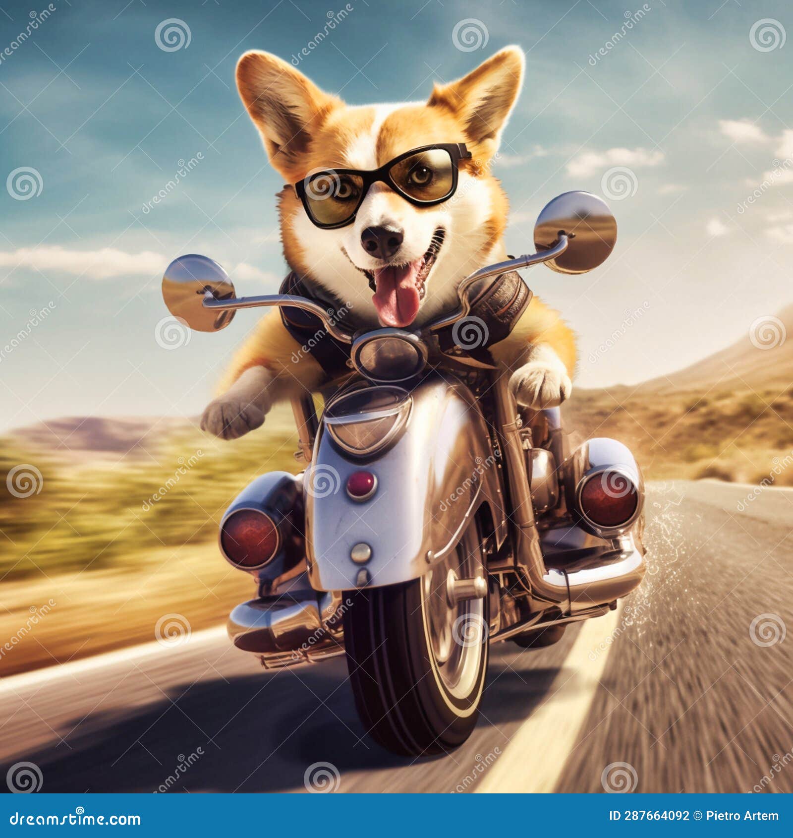 Corgi Riding a Motorcycle. Generative AI Stock Illustration ...