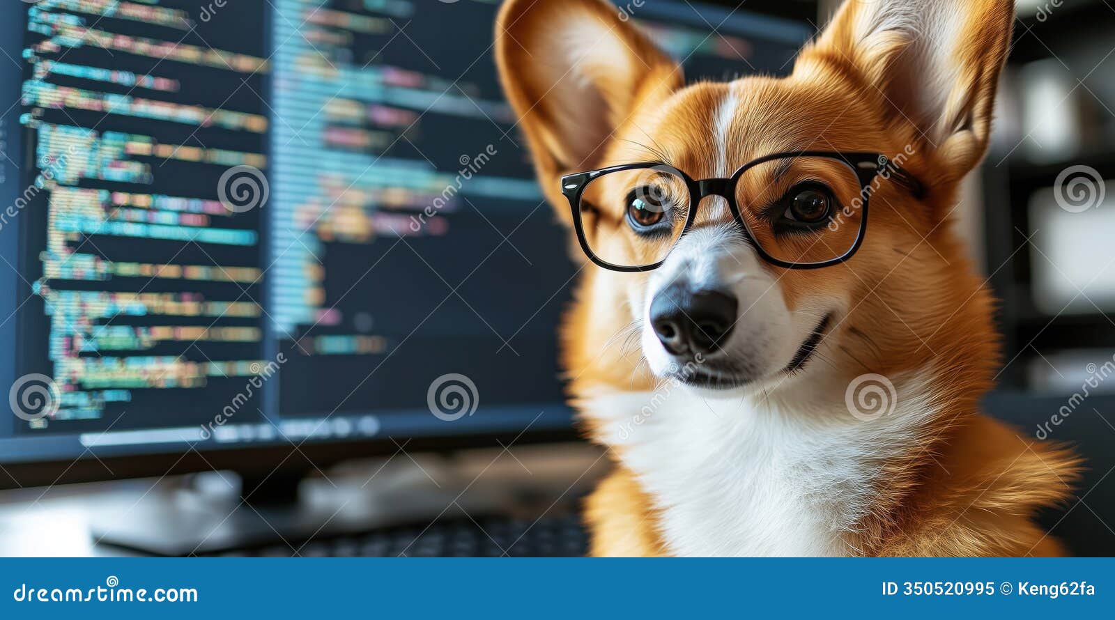 Corgi Wearing Glasses Coding at Computer, Showcasing Humorous and ...