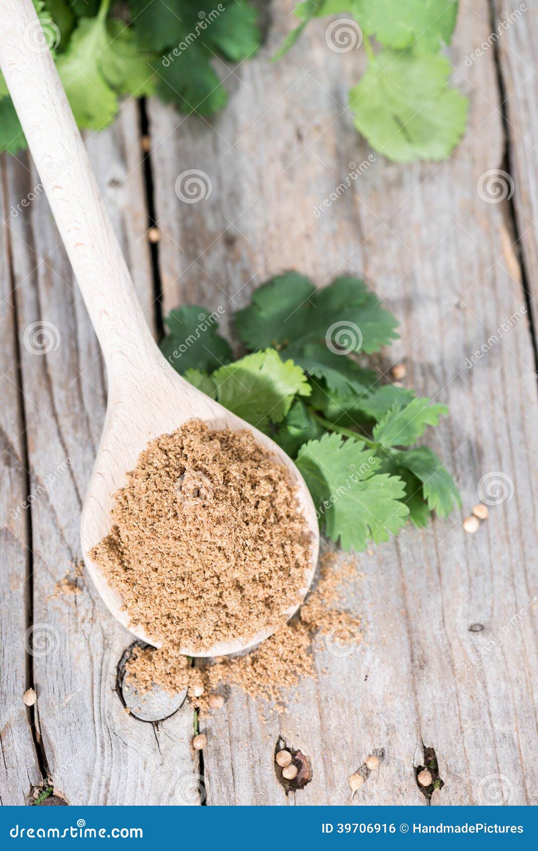 Coriander Powder on a Wooden Spoon Stock Photo - Image of herb, dried ...
