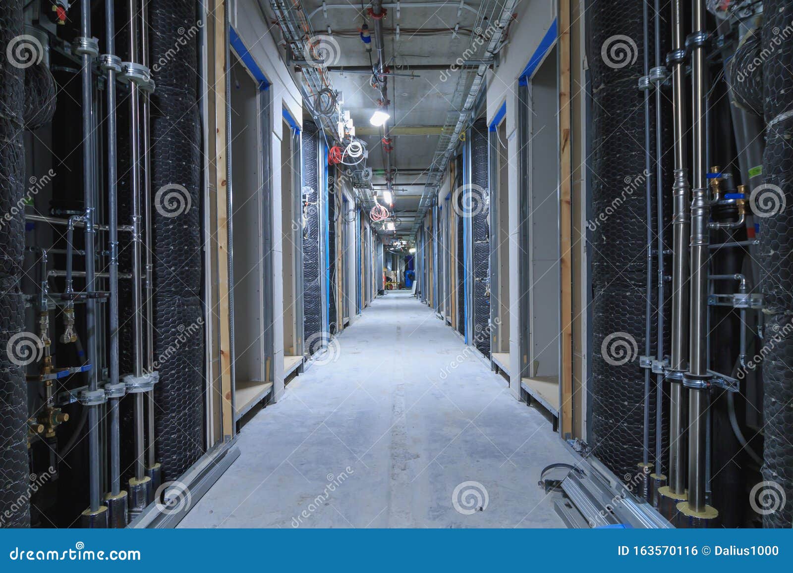 Coridor Under Construction during Installation Water Comunications ...