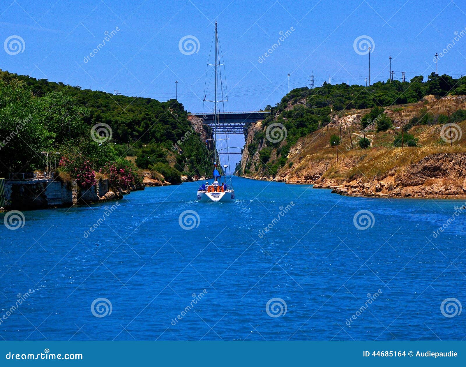 Corinth canal by boat editorial stock image. Image of boat - 44685164