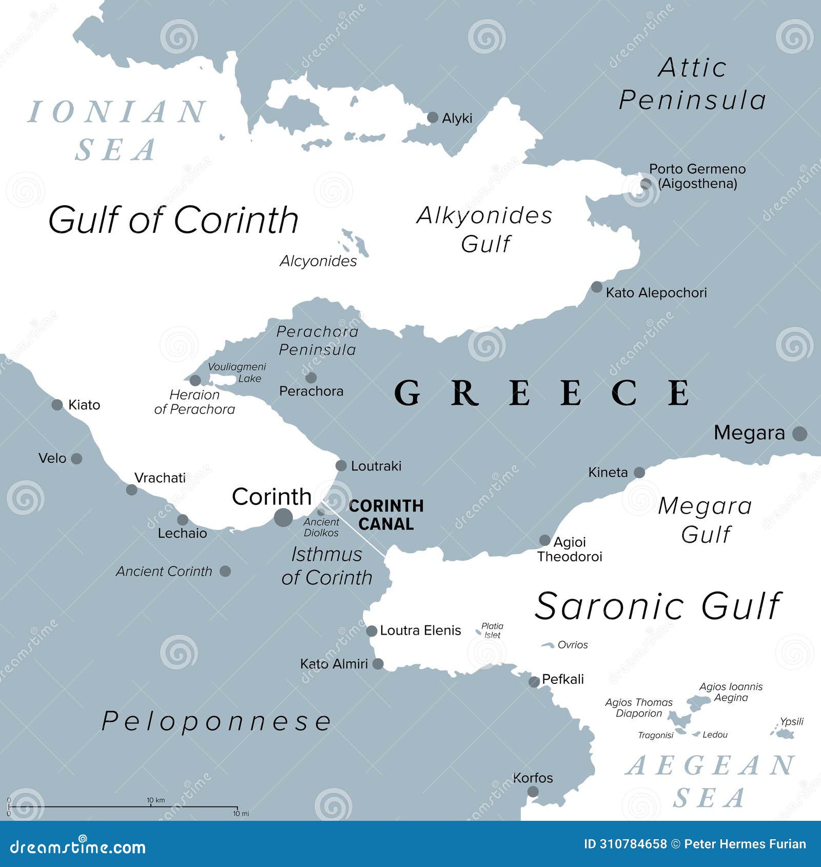 Corinth Canal, Artificial Waterway In Greece, Gray Political Map Vector ...