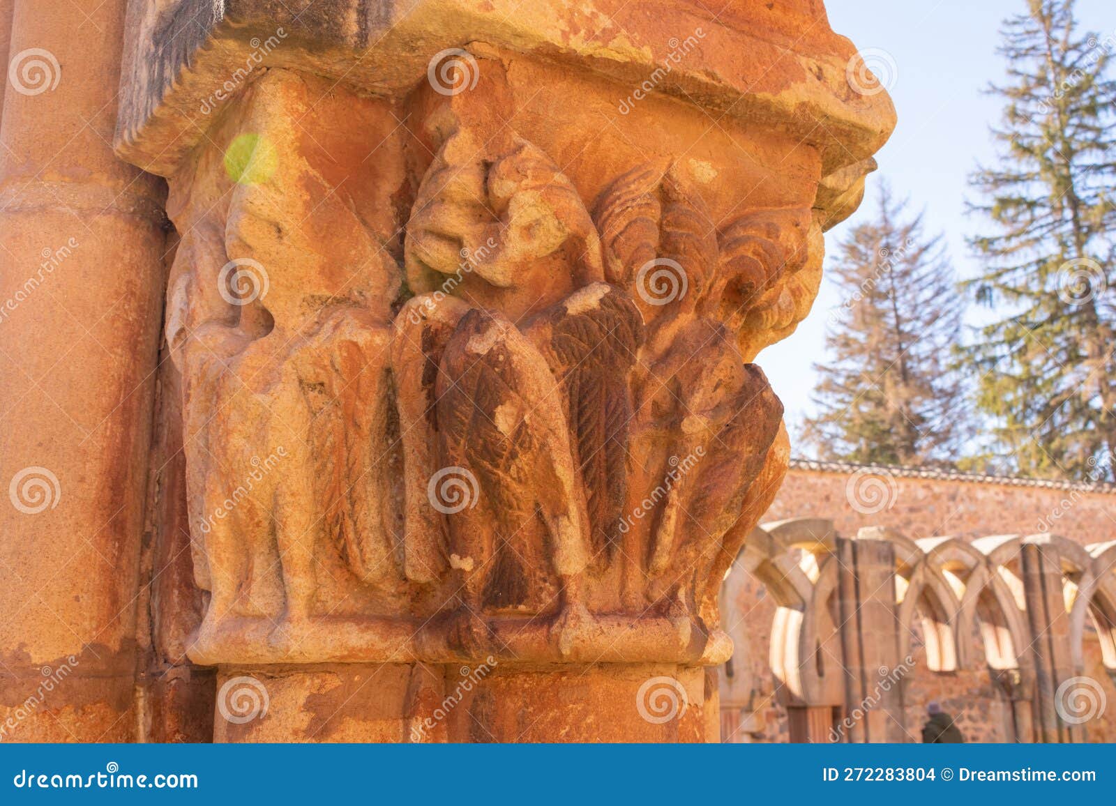 Corinthian Detail of Romanesque Stone Column Stock Photo - Image of ...
