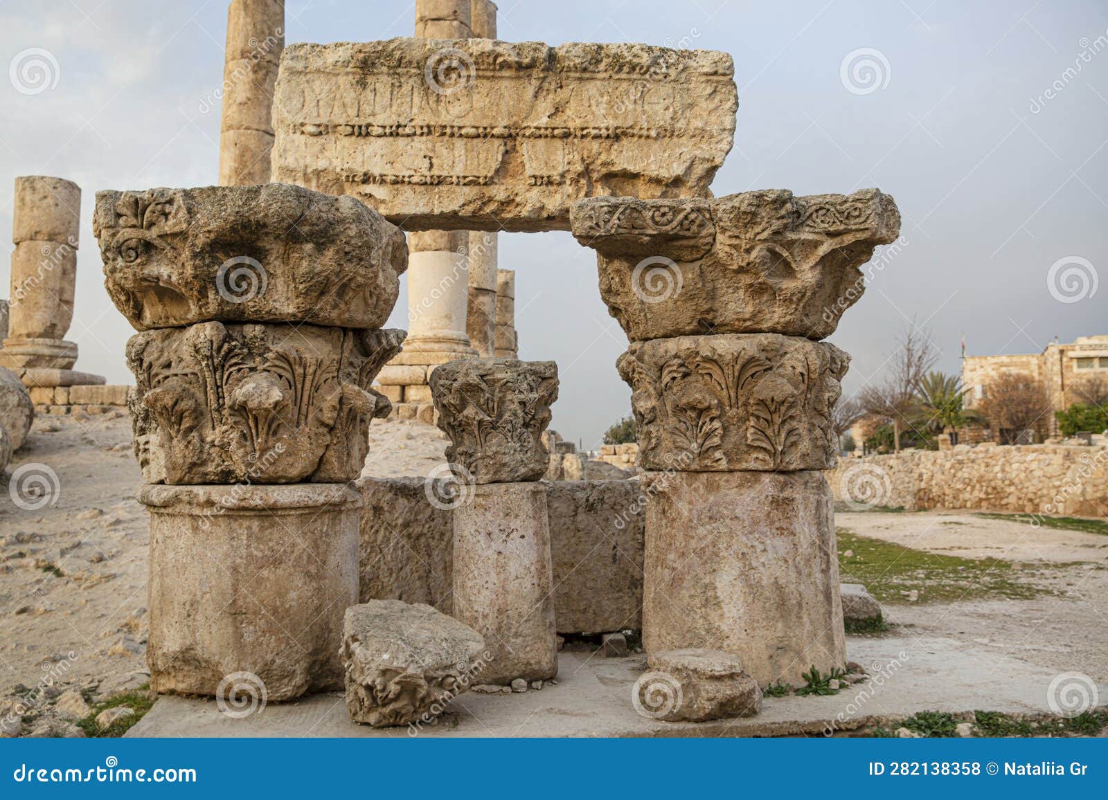 Corinthians Columns in Citadel Complex in Amman, Jordan. Close Up Stock Photo - Image of ...