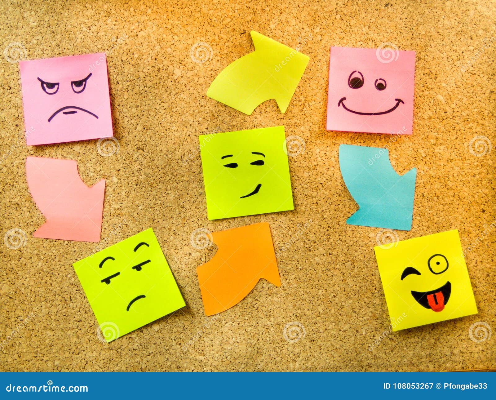 Cork Board With Colorful Post Its Representing Various Emoticons With ...