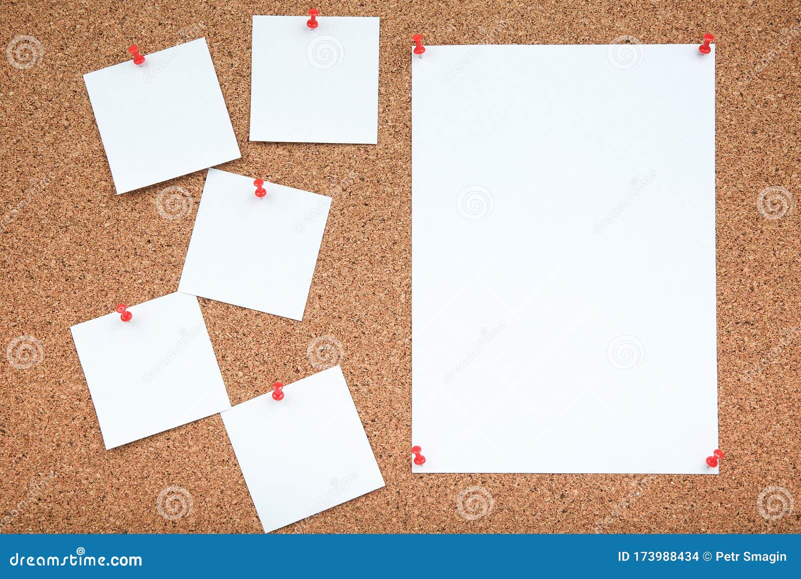 Cork Board with Pinned Empty Notes of Paper Stock Photo - Image of ...