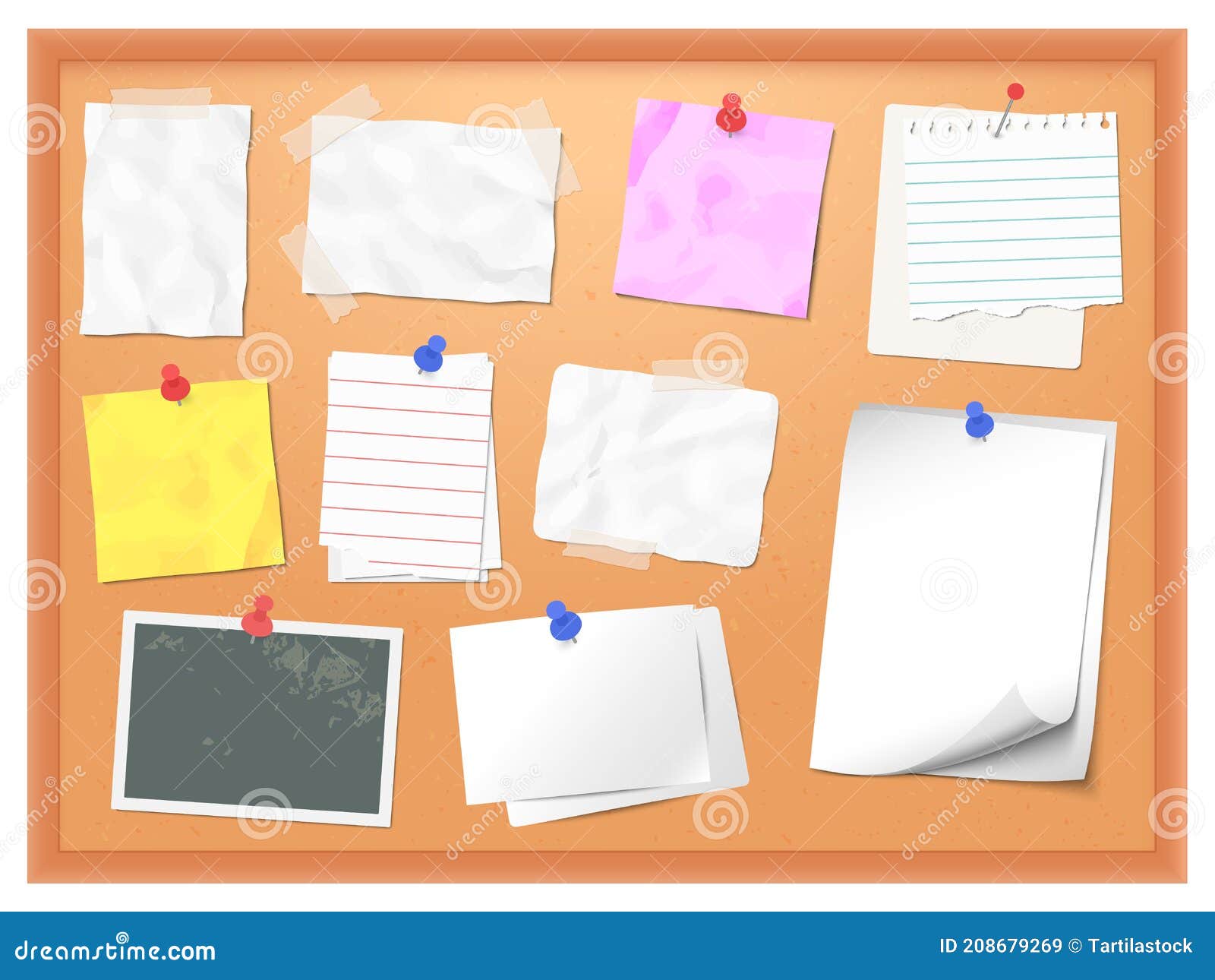 Memo Pinned Torn Paper Notes Cartoon Vector Illustration ...