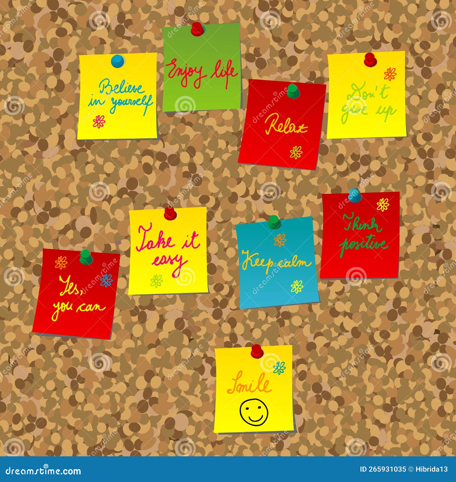 Cork Board with Positive Messages on Post-its Stock Vector ...