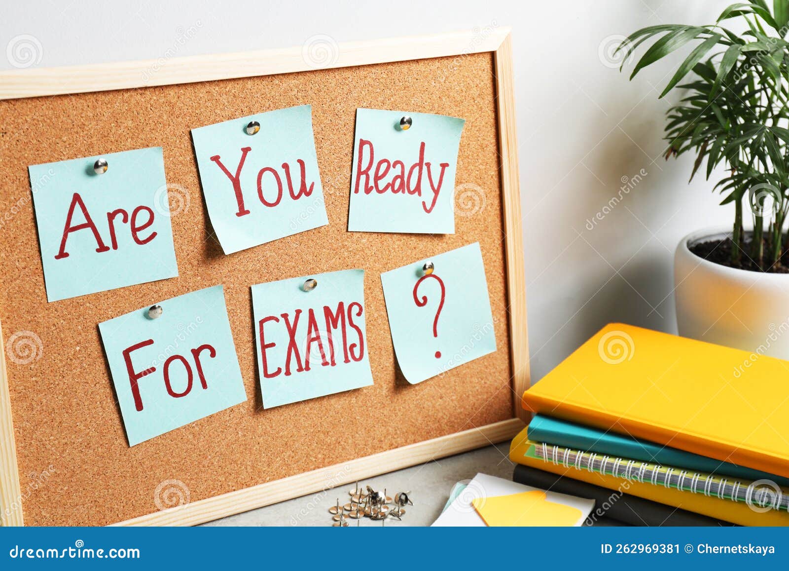 Cork Board with Question are You Ready for Exams Made of Sticky Notes ...