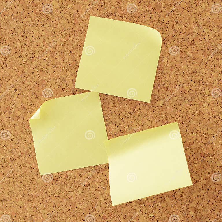 Cork Board with Yellow Notes Stock Photo - Image of paperclip, supply ...
