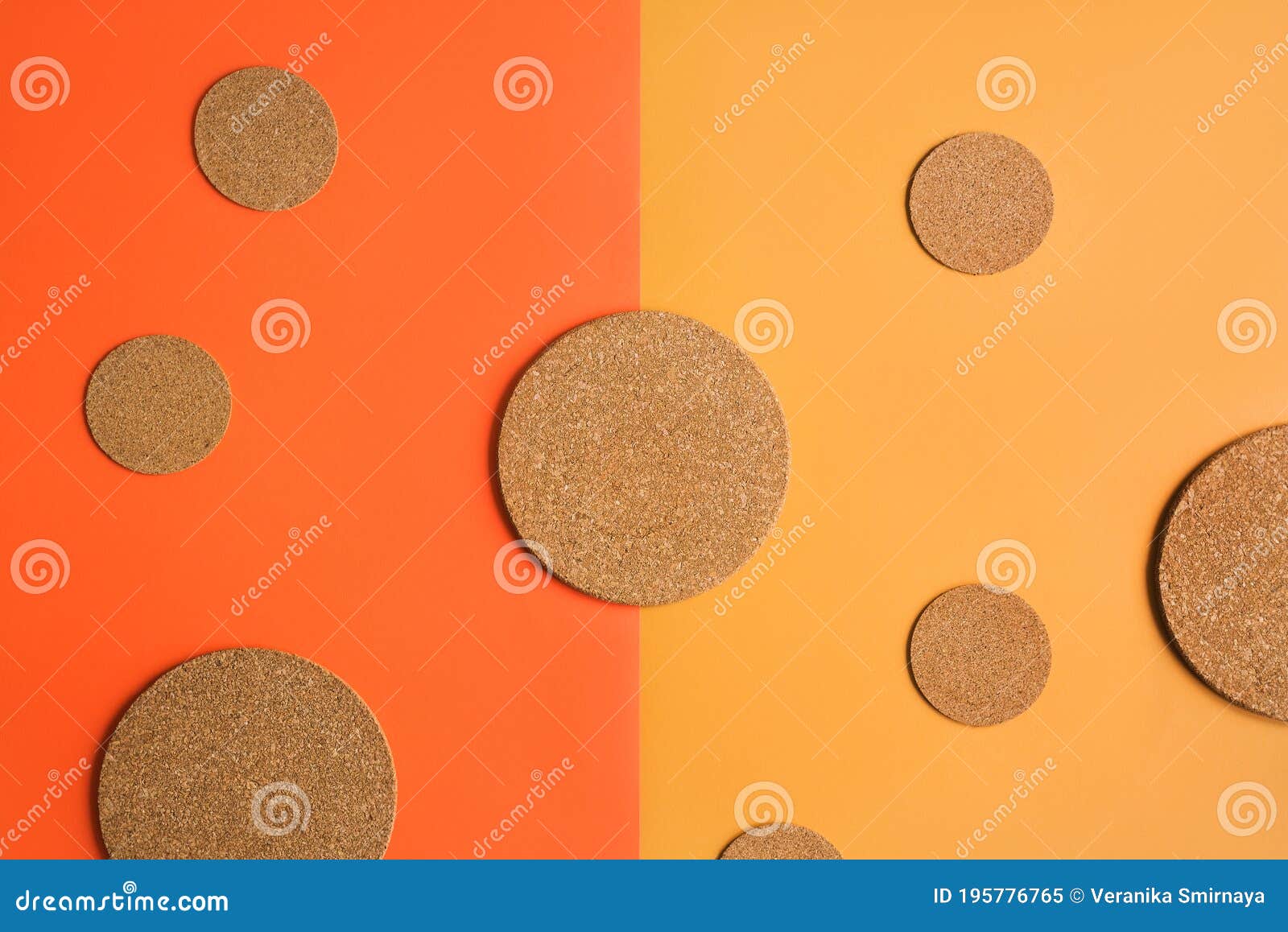 Cork Coasters of Different Sizes on Background of Orange and Yellow ...