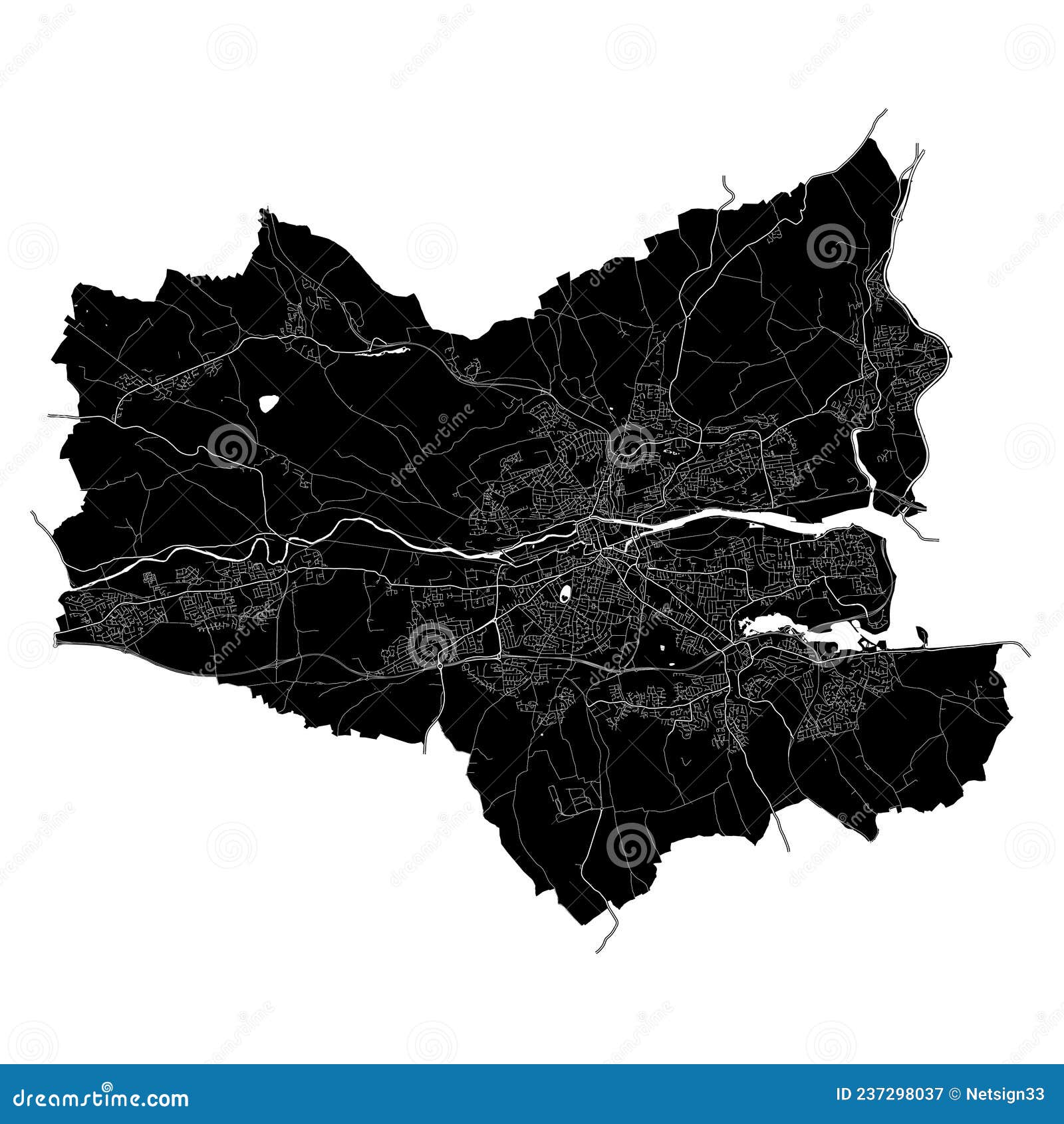 Cork, Ireland, Black and White High Resolution Vector Map Stock Vector ...