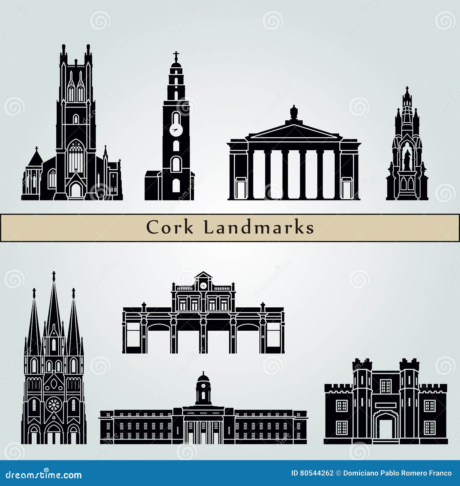 Cork Landmarks and Monuments Stock Vector - Illustration of destination ...
