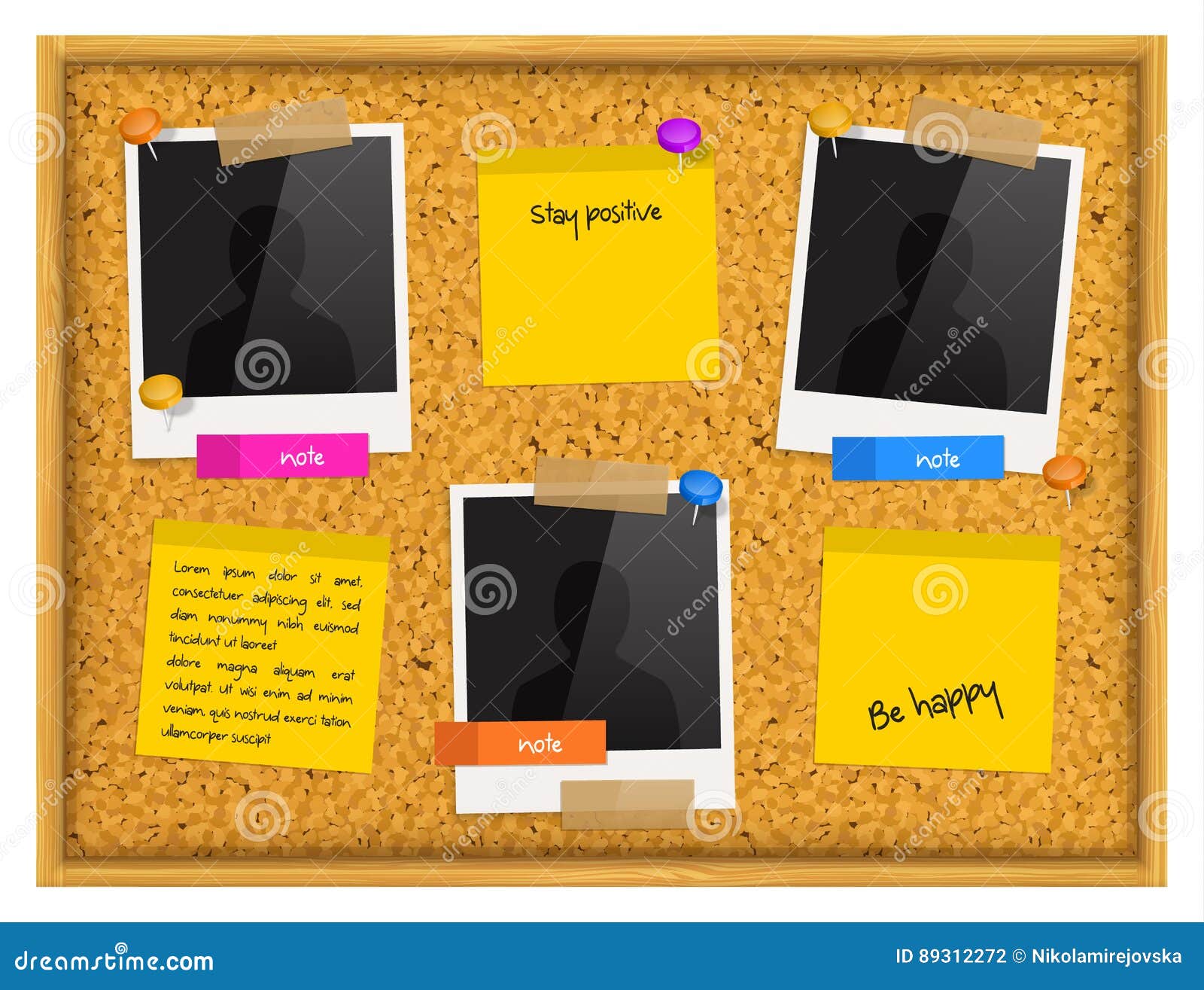 Cork Notice Board with Photo Frames, Sticky Notes, Push Pins and Scotch ...