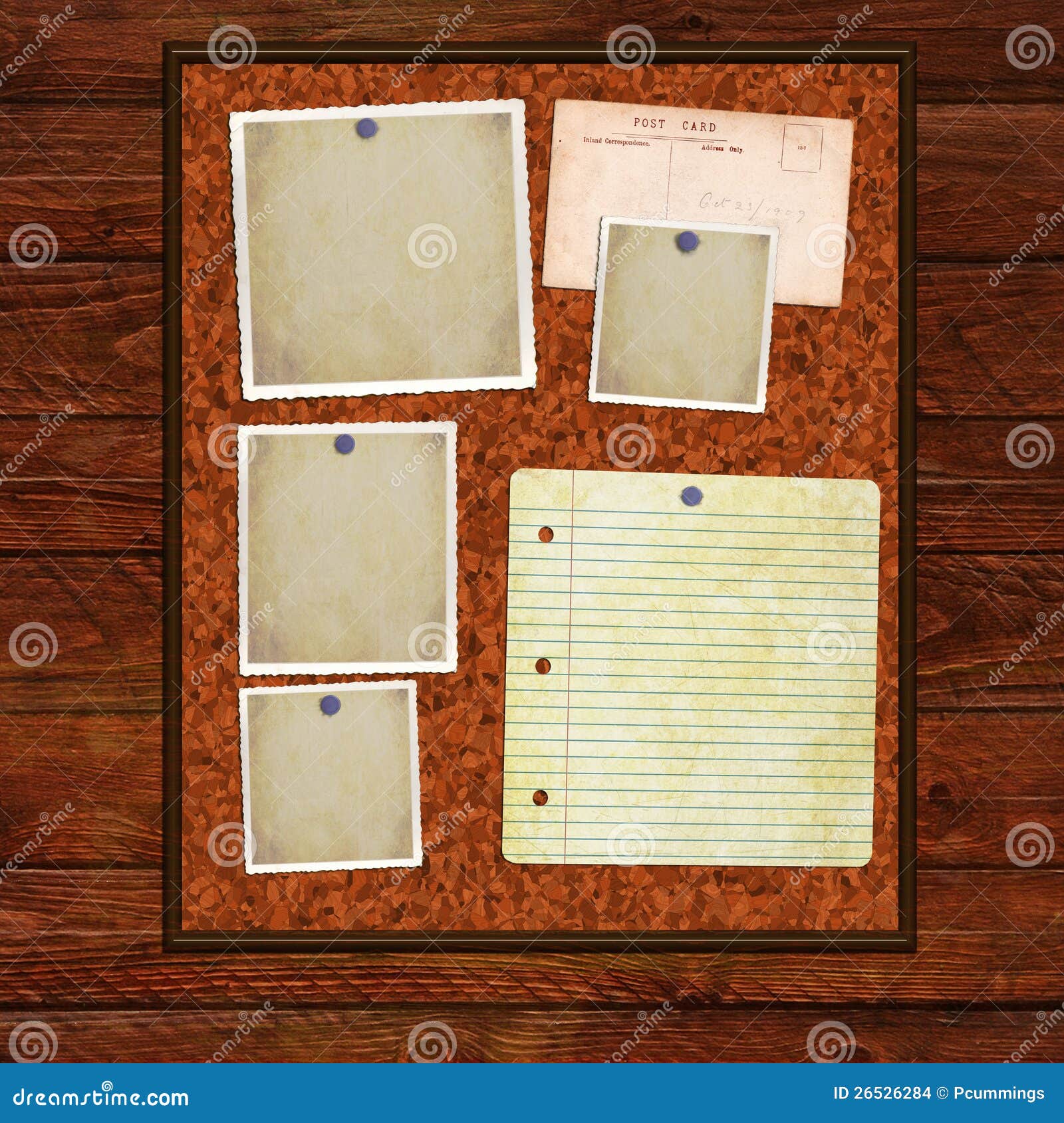 Cork Notice Board on Wooden Background Stock Illustration ...